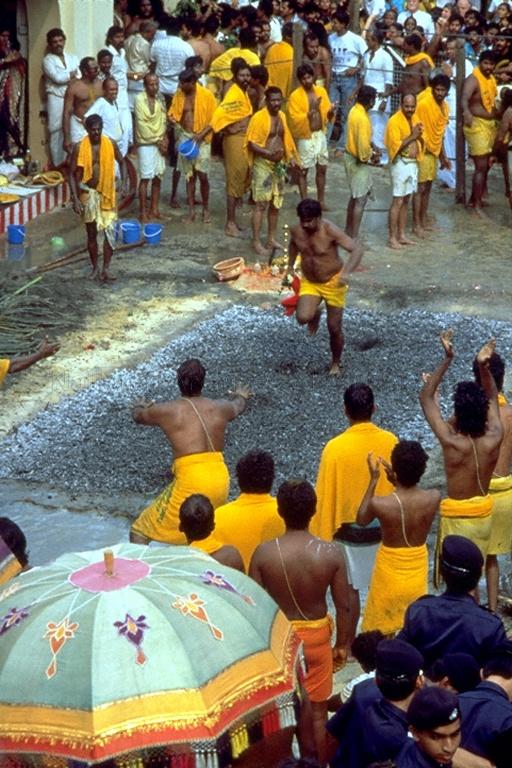 View of fire-walking ceremony at Sri Mariamman Temple during