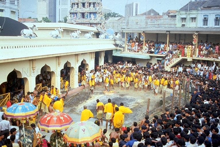 View of fire-walking ceremony at Sri Mariamman Temple during
