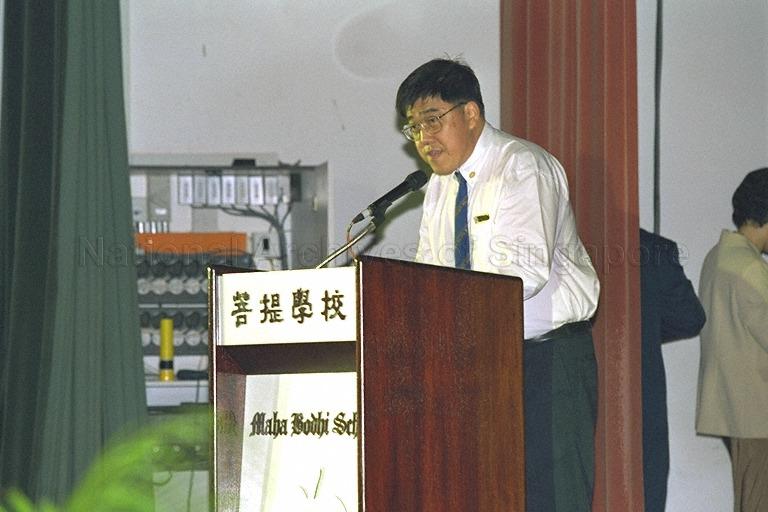 Principal of Maha Bodhi School Chew Chong Theng speaking at