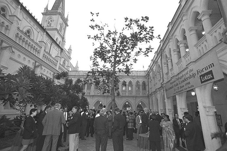 Guests and delegates interacting at CHIJMES Courtyard before