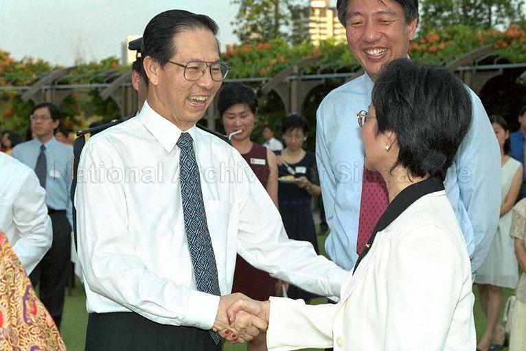 President Ong Teng Cheong (left) greeting a guest as
