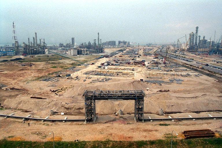 View of land reclamation works in progress at Jurong Island