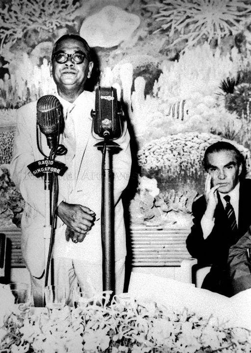 Prime Minister of Malaya Tunku Abdul Rahman delivering the