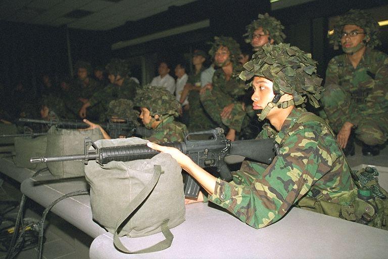 Demonstration of shooting practice during inaugural visit of