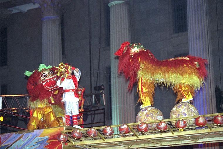 Lion dance at 28th Chingay Parade rehearsal at City Hall