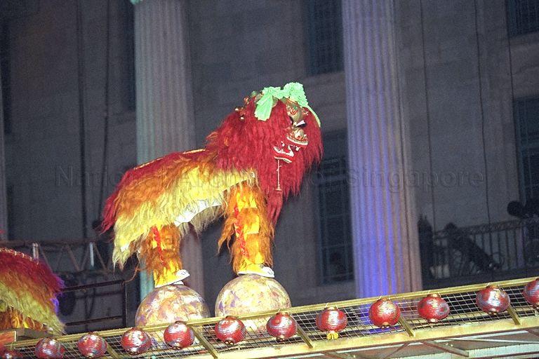 Lion dance at 28th Chingay Parade rehearsal at City Hall