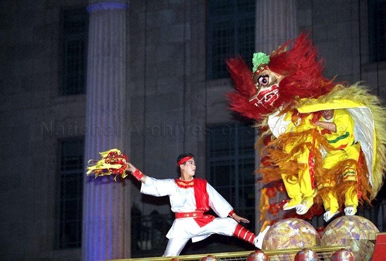 Lion dance at 28th Chingay Parade rehearsal at City Hall