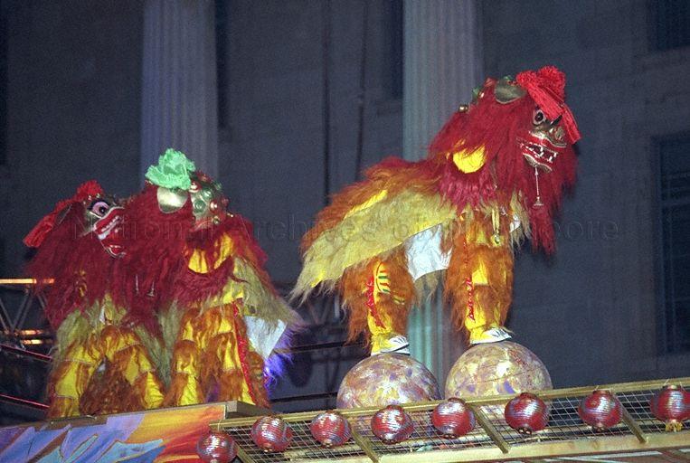 Lion dance at 28th Chingay Parade rehearsal at City Hall