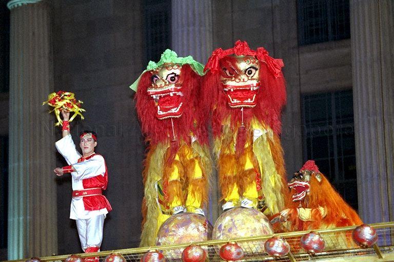 Lion dance at 28th Chingay Parade rehearsal at City Hall