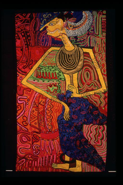 WAYANG ART TITLED IRAWAN, ACRYLIC ON STITCHED AND PADDED