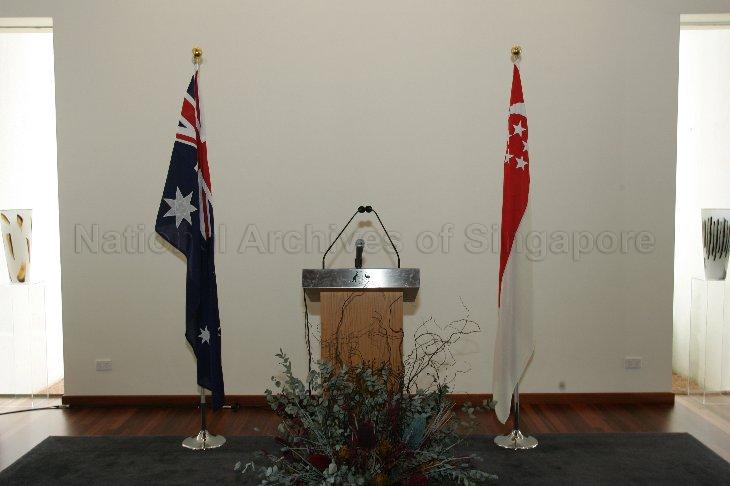 View of the stage with rostrum and the Australia and