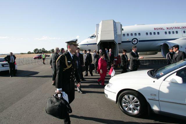 President and Mrs S R Nathan arriving in Perth from Hobart