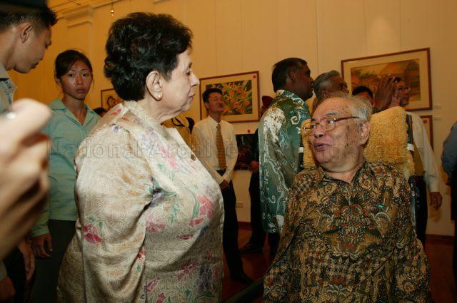 Mrs S R Nathan with guest at the exhibition 'Tzee-