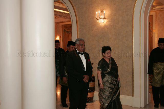 President and Mrs S R Nathan arriving at state banquet held