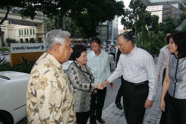 President and Mrs S R Nathan being greeted by Senior