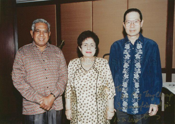 GROUP PHOTOGRAPH OF PRESIDENT S R NATHAN (LEFT) AND MRS