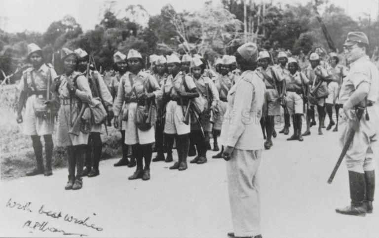 RANI OF JHANSI REGIMENT SOLDIERS IN TRAINING. THE PHOTO WAS