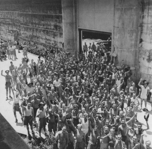 GREAT MOMENT ARRIVES WHEN CHEERING, HAPPY BRITISH PRISONERS