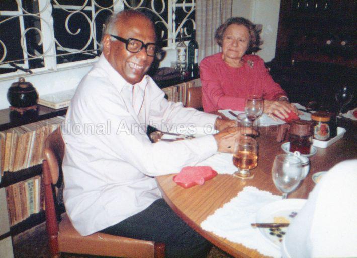 A P Rajah with Mrs Piroska Rajaratnam at the home of Mr and