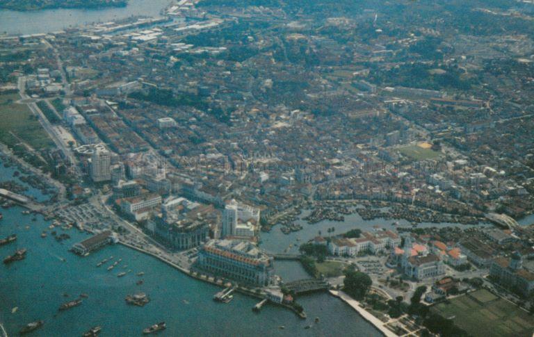 Aerial view of southern shores of Singapore, with Collyer