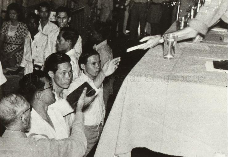 WITNESSES TAKING THEIR OATH AT THE SOOK CHING MASSACRE TRIAL