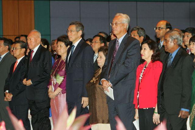 Mrs S R Nathan, wife of President, with (front row, from