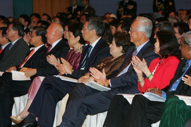 Mrs S R Nathan, wife of President, with (front row, from