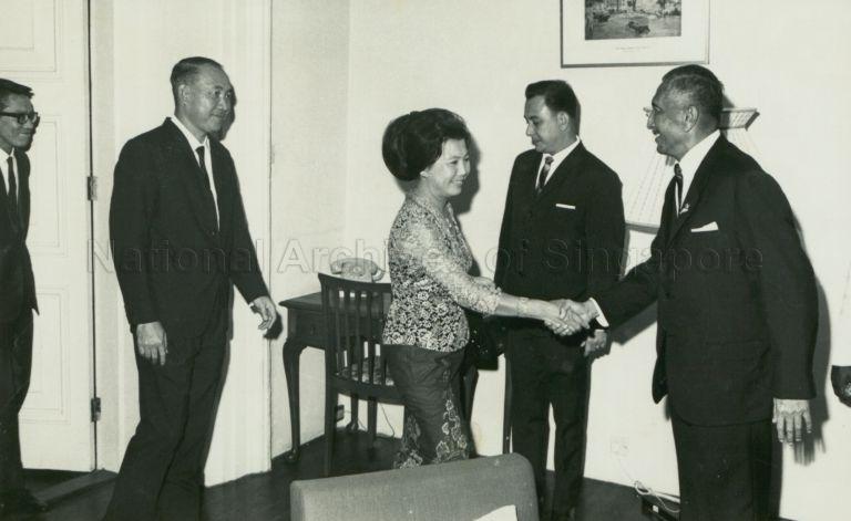 President Yusof Ishak welcoming guests arriving for private