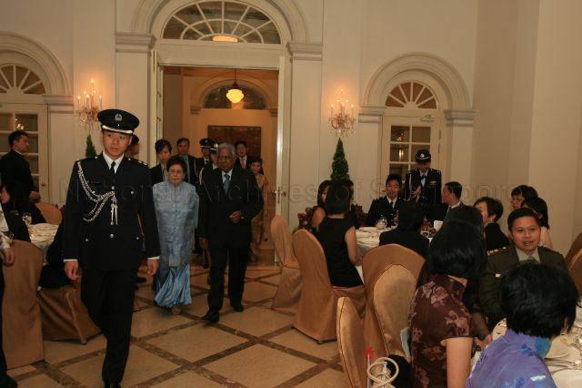 President and Mrs S R Nathan arriving at Banquet Room in