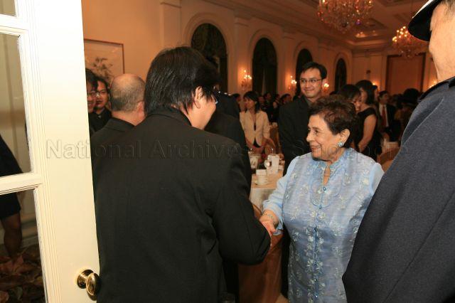 Mrs S R Nathan, wife of President, bidding goodbye to guest