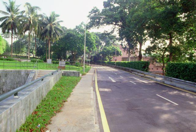 View of road (Canning Rise) with Fort Canning Park on the