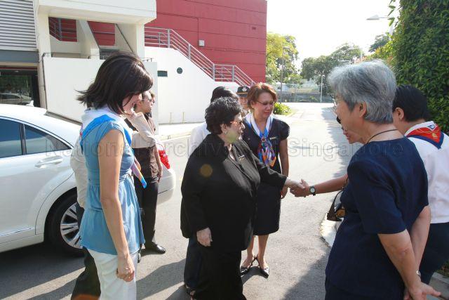 Mrs S R Nathan, wife of the President, being greeted upon