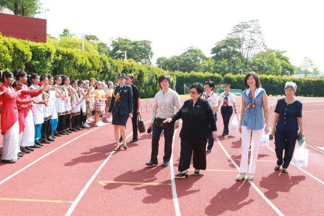 Mrs S R Nathan, wife of the President, leaving Bishan Sports
