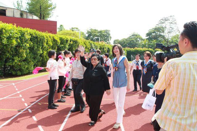 Mrs S R Nathan, wife of the President, leaving Bishan Sports