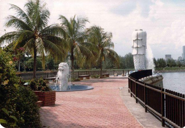 Merlion statues at Merlion Park. The Merlion was designed by