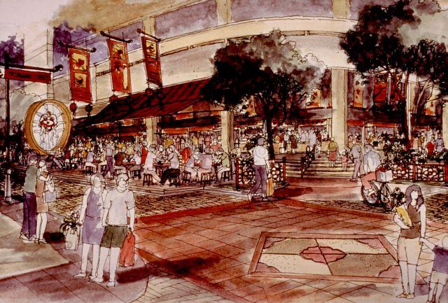 Drawing of a hawker centre