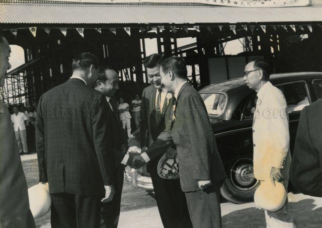 Minister of Finance Dr Goh Keng Swee being greeted by