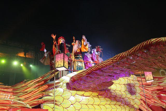 Performers on a float at Chingay parade 2013 held at F1 Pit