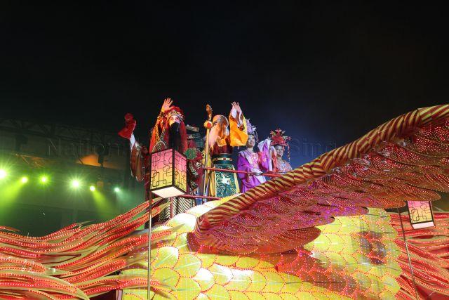 Performers on a float at Chingay parade 2013 held at F1 Pit