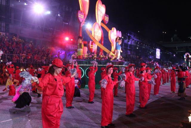Performers and a vibrant float at Chingay parade 2013 held