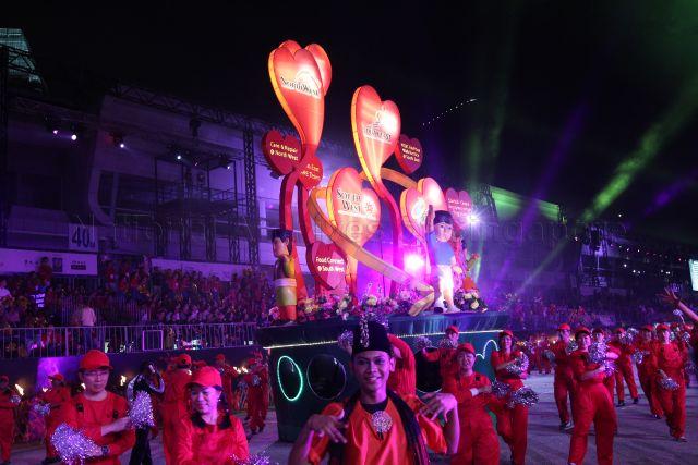 Performers and a vibrant float at Chingay parade 2013 held