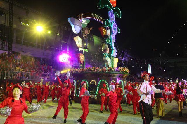Performers and a vibrant float at Chingay parade 2013 held