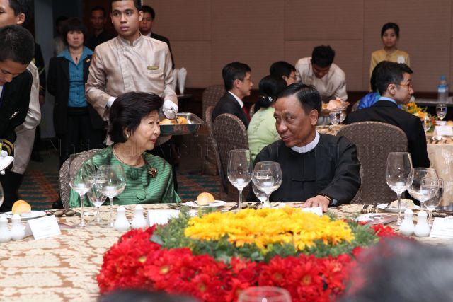 First Lady Mrs Mary Tan speaking with HE U Ye Myint, Chief