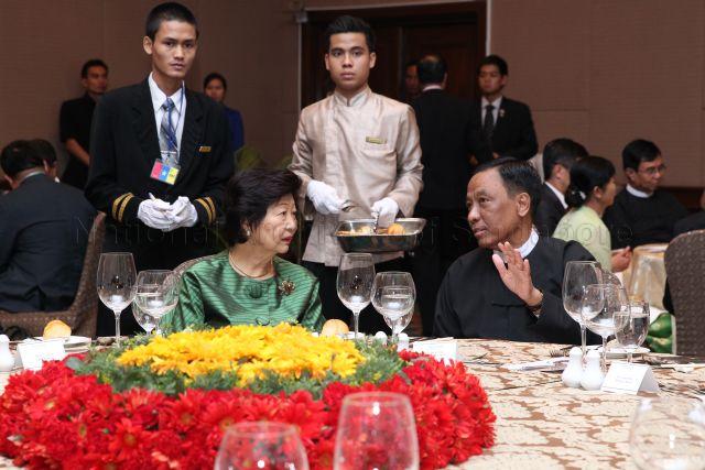 First Lady Mrs Mary Tan speaking with HE U Ye Myint, Chief