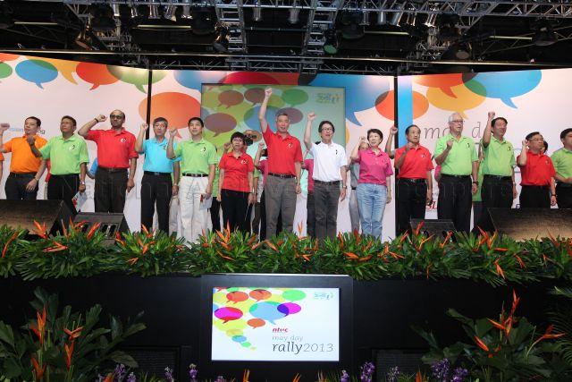 Prime Minister Lee Hsien Loong onstage during May Day Rally