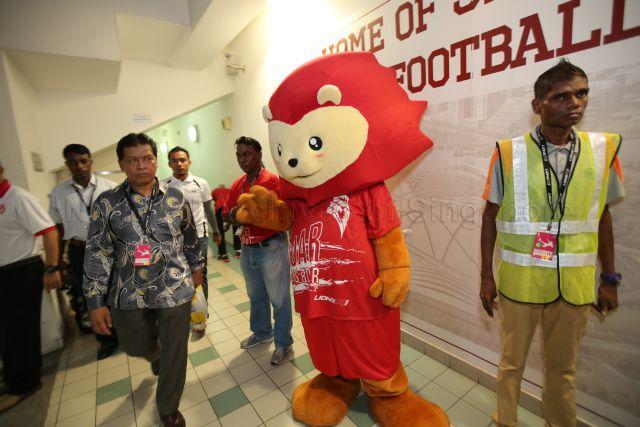 LionsXII football mascot at football match between LionsXII
