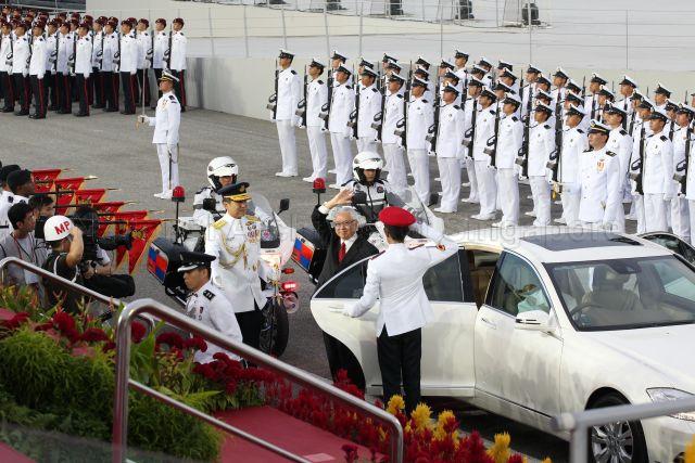 President Tony Tan is arriving at National Day Parade 2013
