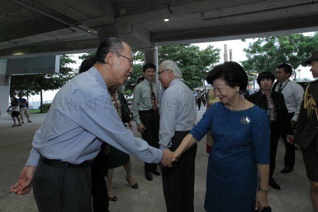 Mrs Mary Tan, wife of President Tony Tan being greeted by