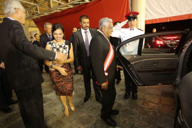 Former president S R Nathan and his granddaughter Ms Monisha