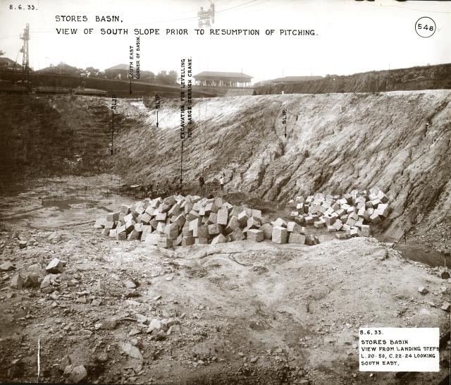 Singapore Naval Base - Stores Basin. View of South slope